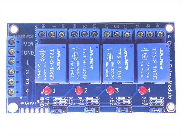 4-Channel Relay Module (5V/12V/24V) RM4V – Fares PCB