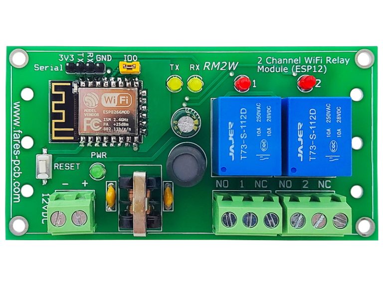 2-Channel Wireless Relay Module ESP-12F (RM2W) – Fares PCB